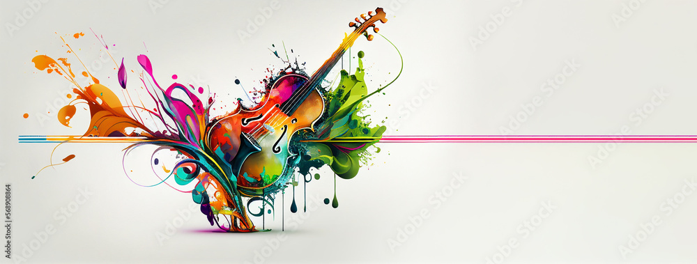 Violin stringed musical instrument colorful splash illustration on ...