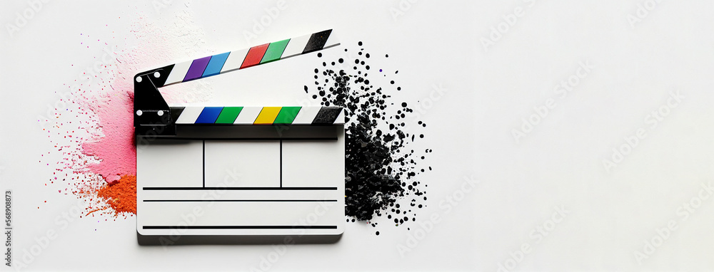 Movie clapperboard, premiere banner splash art graphic illustration ...