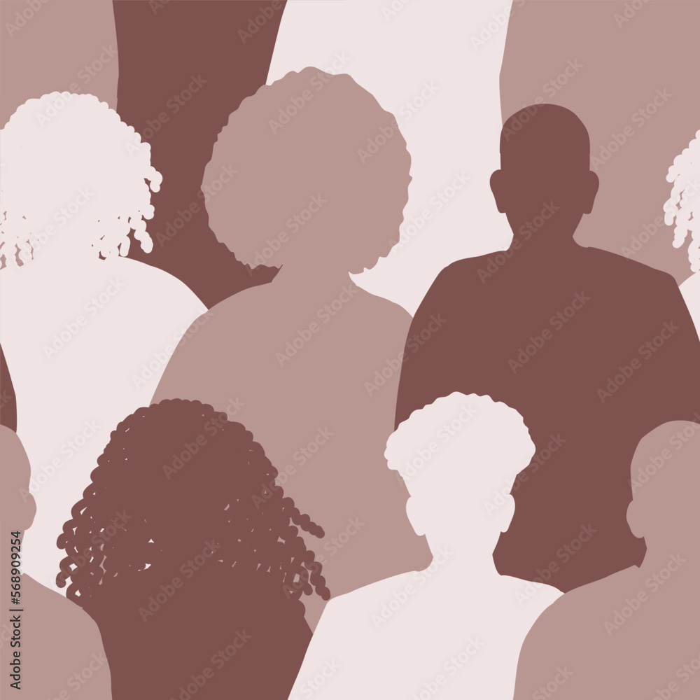 Seamless background with black men and black women. Brown silhouettes ...