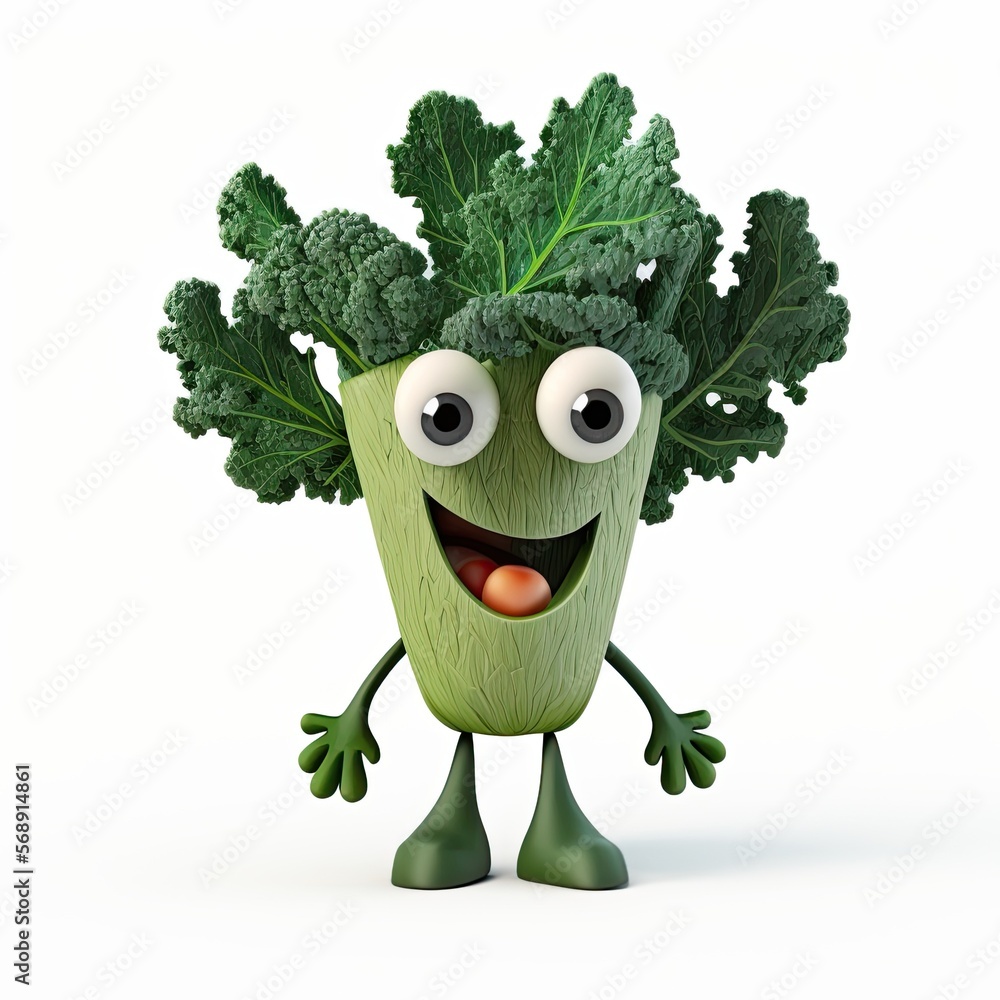 Cute Cartoon Kale Character on a White Background (Generative AI) Stock ...
