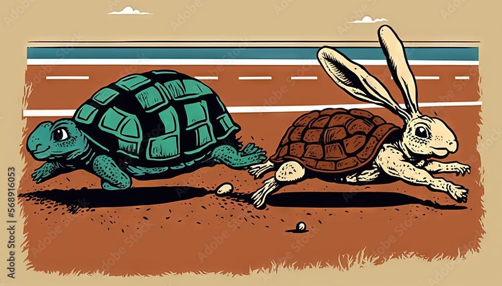 a turtle chasing a tortoise on a beach with a bunny rabbit on its back ...