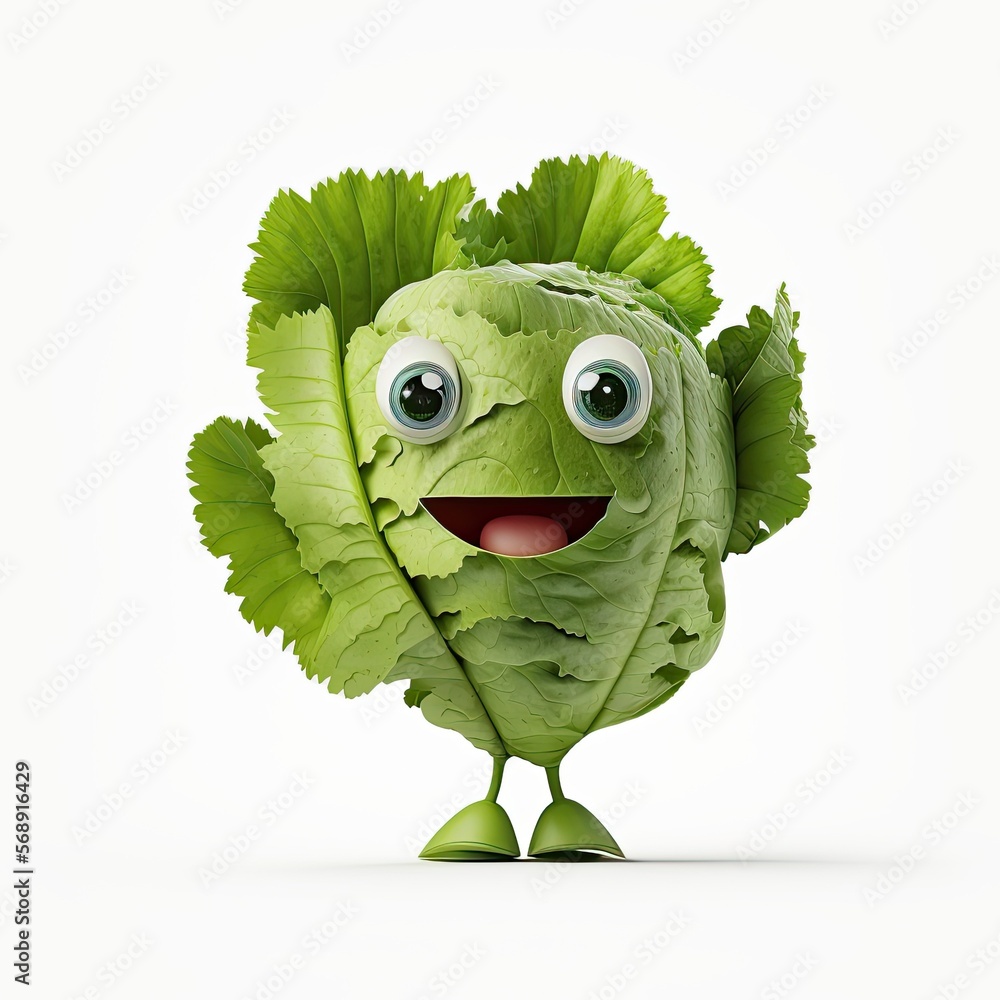 Cute Cartoon Lettuce Character on a White Background (Generated with AI ...
