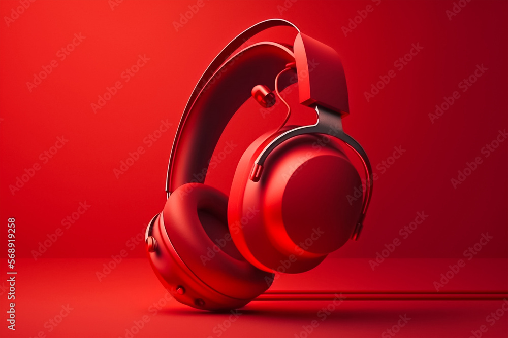 red modern headphones side view isolated clear background. Generative ...