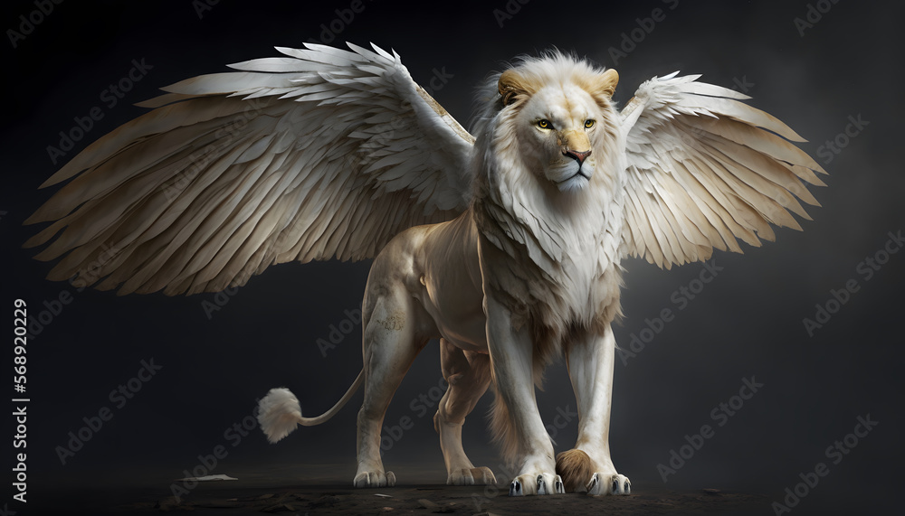 winged lion, griffin, chimera, 3d render, digital illustration Stock ...