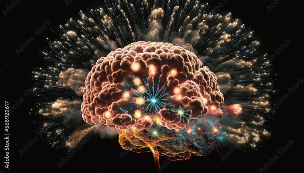 a computer generated image of a brain with fireworks in the middle of ...