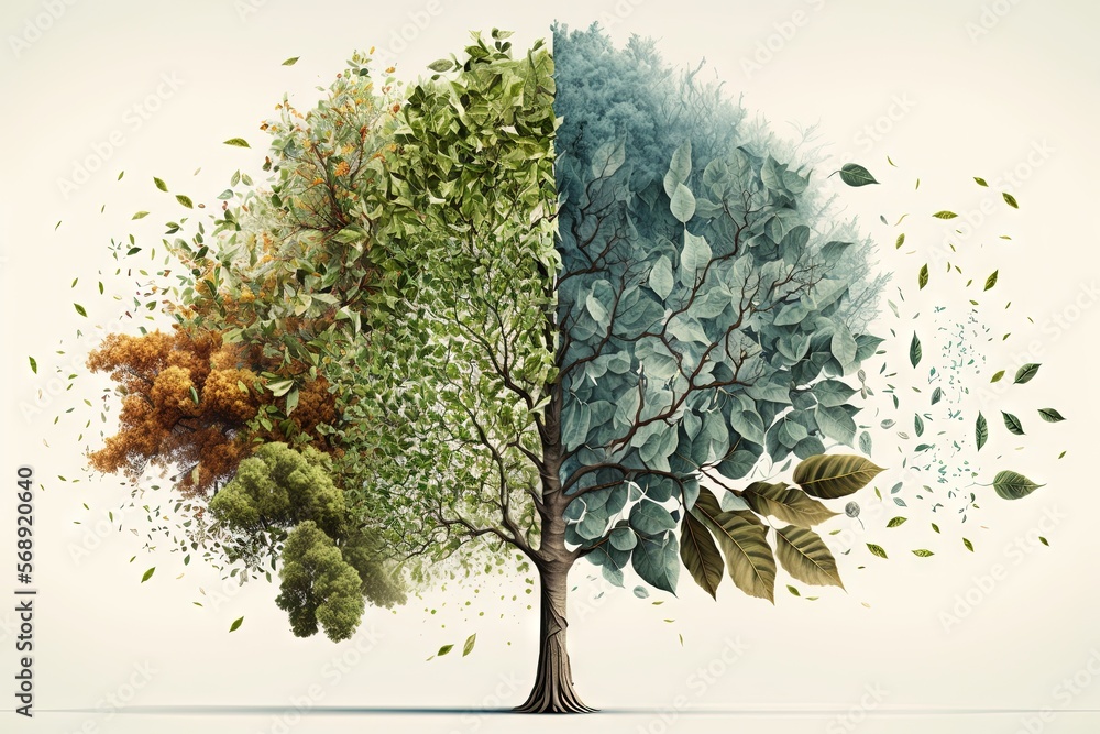 a tree with two different leaves and a tree without leaves on the top ...