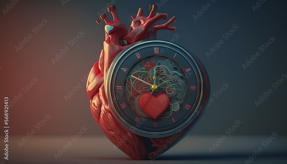 a heart shaped clock with a heart inside of it's body and hands on the ...