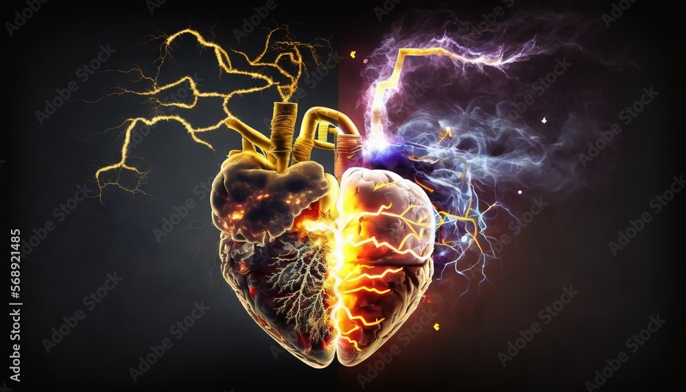 a computer generated image of a human heart and a lightning bolt in the ...