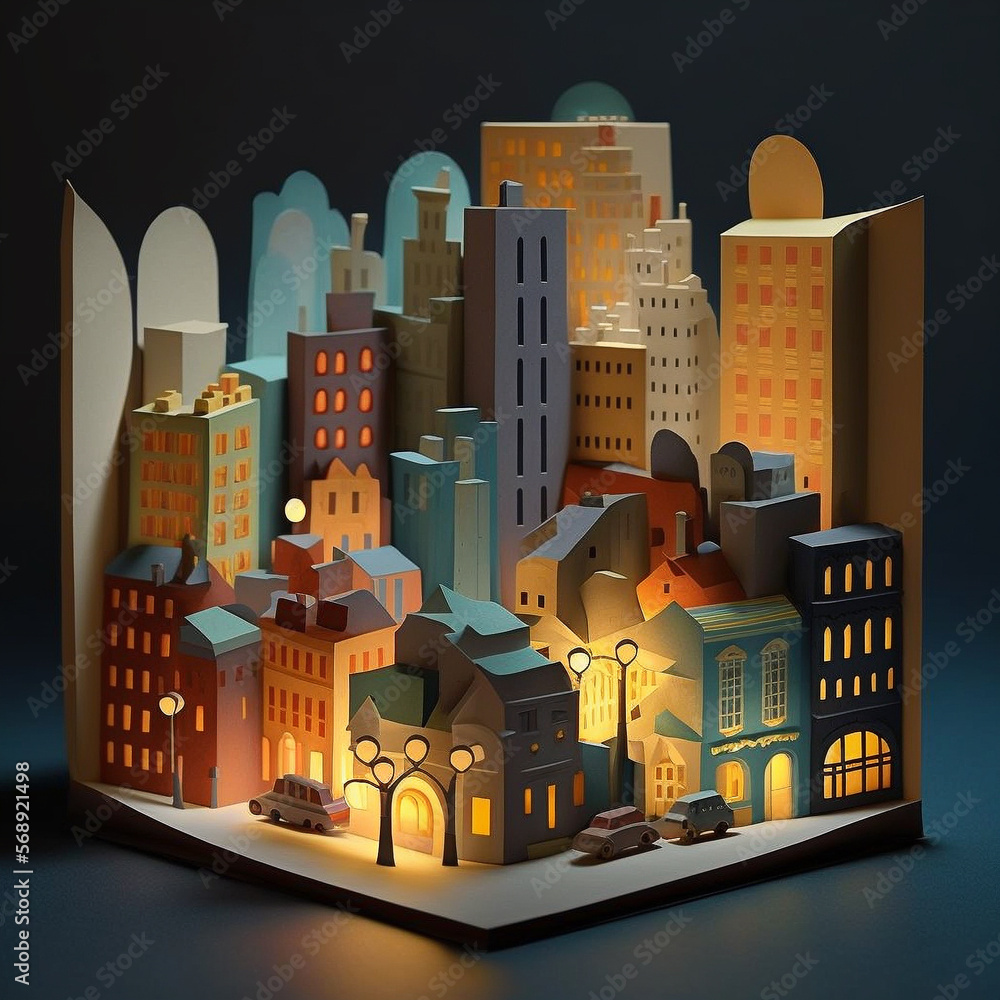 papercraft sculpture: city scene (generative ai content) Stock ...