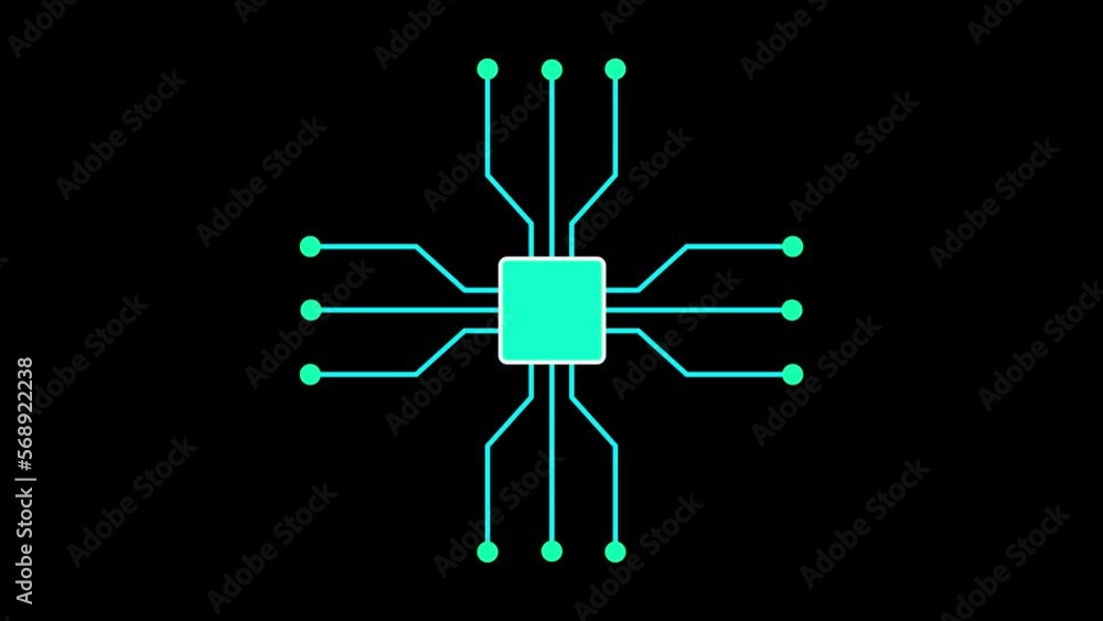 technology Circuit icon animation on Black Background. Animated Circuit ...