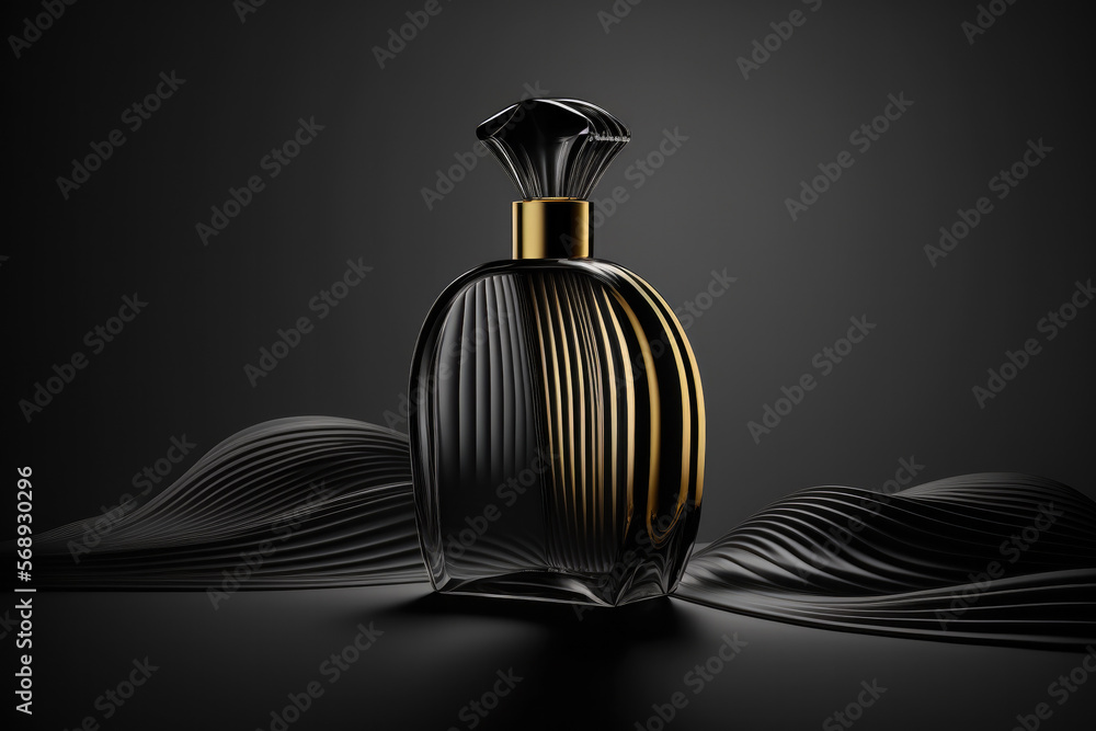 Perfumery. Minimal composition with perfume bottle on a dark background ...