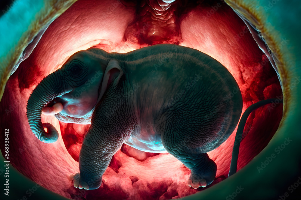 Elephant embryo in the placenta of the uterus of a female pet ...