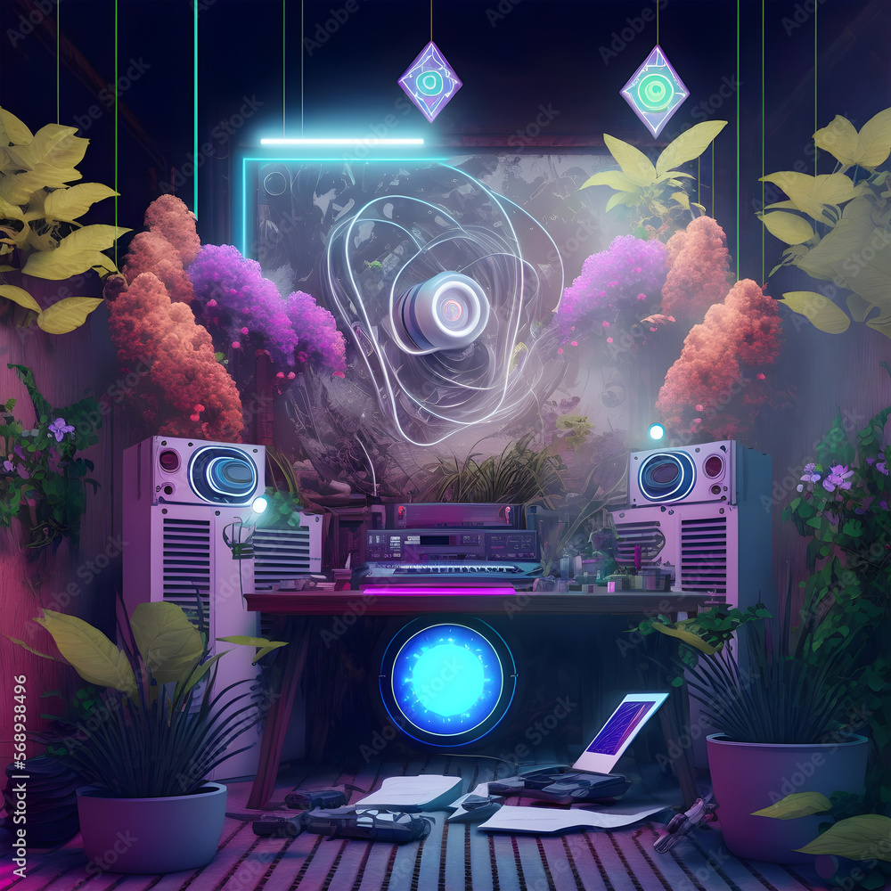 Sistema de sonido acústico futurista de alta fidelidad. Generado por Ai ...