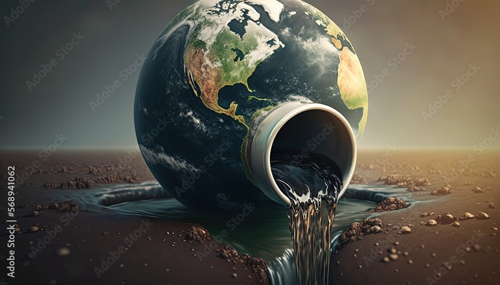 Earth globe vomit dirty water pour to floor, Generative Ai Stock ...