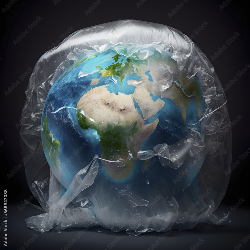 Earth globe wrapped in plastic. Ecology concept. Illustration created ...