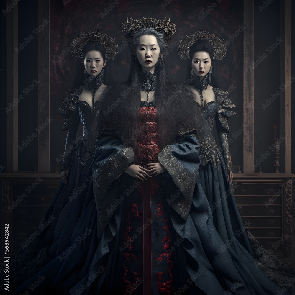 dark sorceresses beautiful supermodel full body Asian long hair red ...