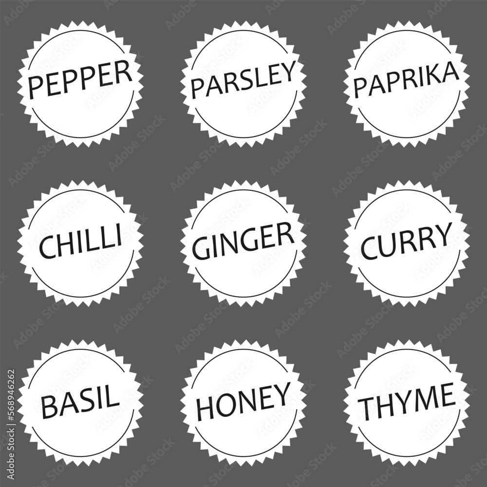 Stickers or labels for jars with spices and herbs.A set of 9 black ...