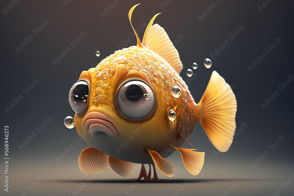 cute Fried Fish cartoon Character Stock Illustration | Adobe Stock