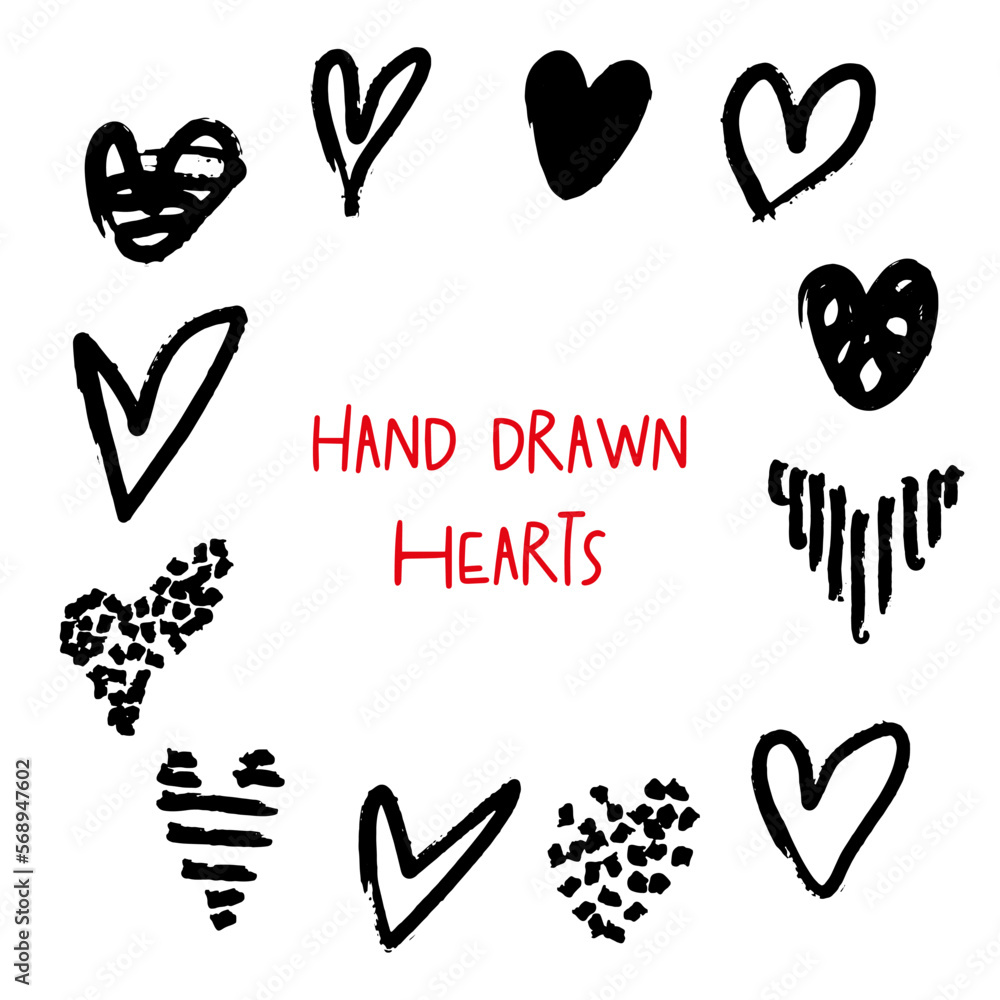 Collection of hand drawn heart doodle Stock Vector | Adobe Stock