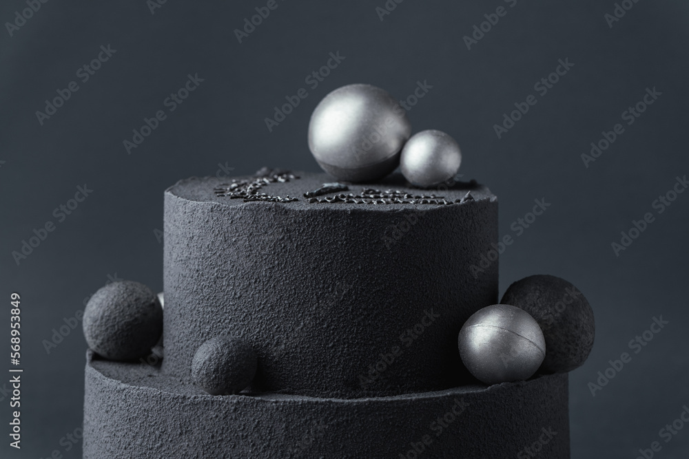 Anniversary luxury black bunk cake with chocolate velvet coating on ...