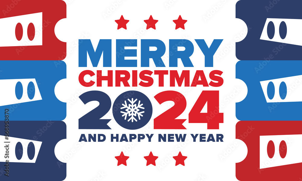 Merry Christmas and Happy New Year 2024. Magic holiday poster with ...
