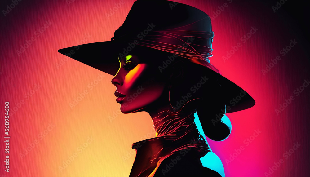 beautiful neo retro fashion woman model isolated in neon lights ...