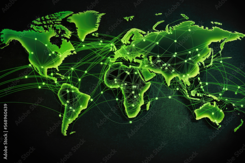 Green map showing a green global logistics network Stock Illustration ...