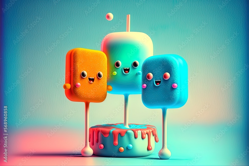 Dessert party idea 2D drawing with yummy jelly sweets, lollypops, and ...
