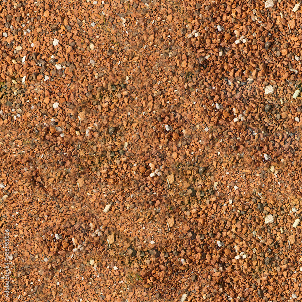 broken crushed red bricks gravel ground texture. Used in a garden or as ...