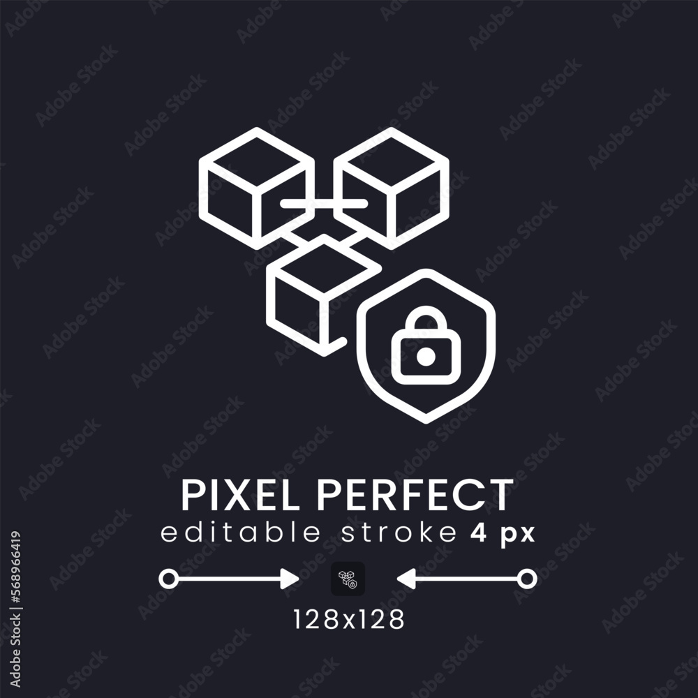 Blockchain security white linear desktop icon on black. Risk management ...