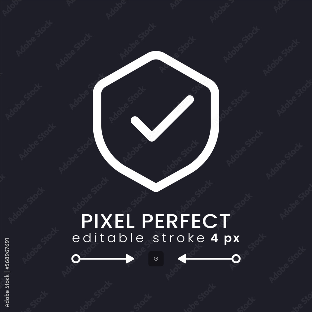 Antivirus white linear desktop icon on black. Computer security check. Successful malware ...