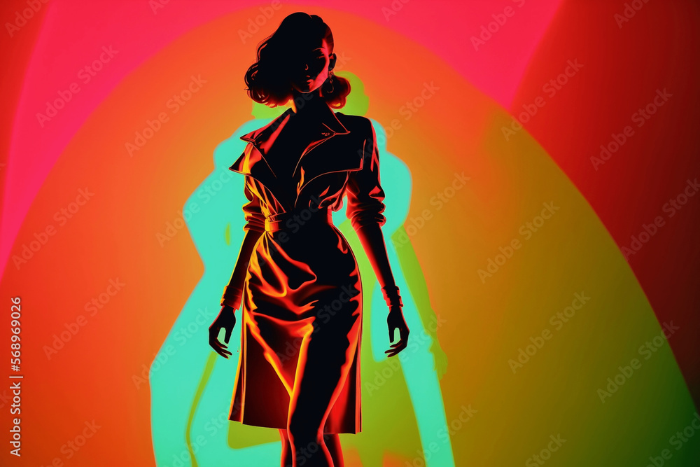 beautiful neo retro fashion woman model isolated in neon lights ...