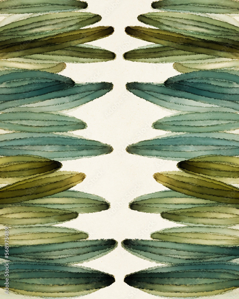 Layered Leaf Drawing In Warm Green And Blue Tones Stock Photo | Adobe Stock
