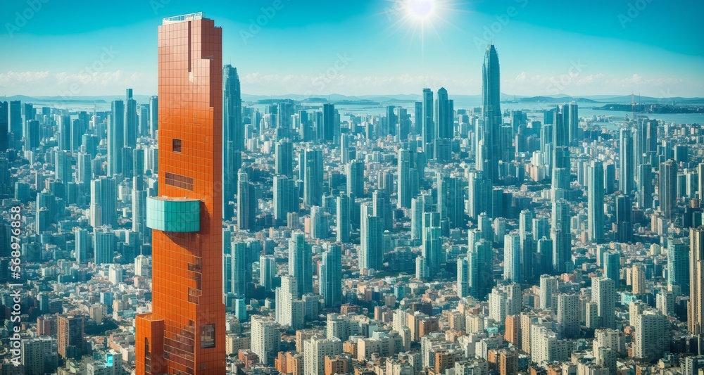 Poster Megalopolis mega city future with huge skyline of skyscrapers ...