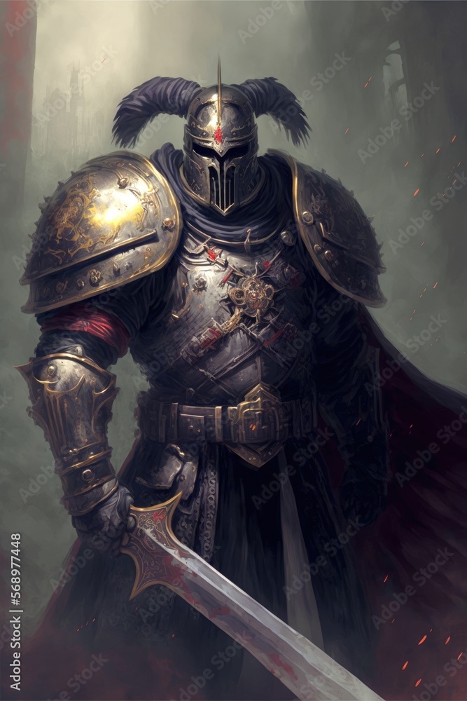 Knight in armor with sword, painting, concept art. Stock Illustration ...