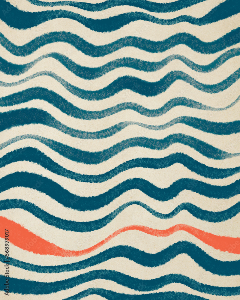 Minimal Wavy Line Drawing In Blue And Orange Stock Photo | Adobe Stock
