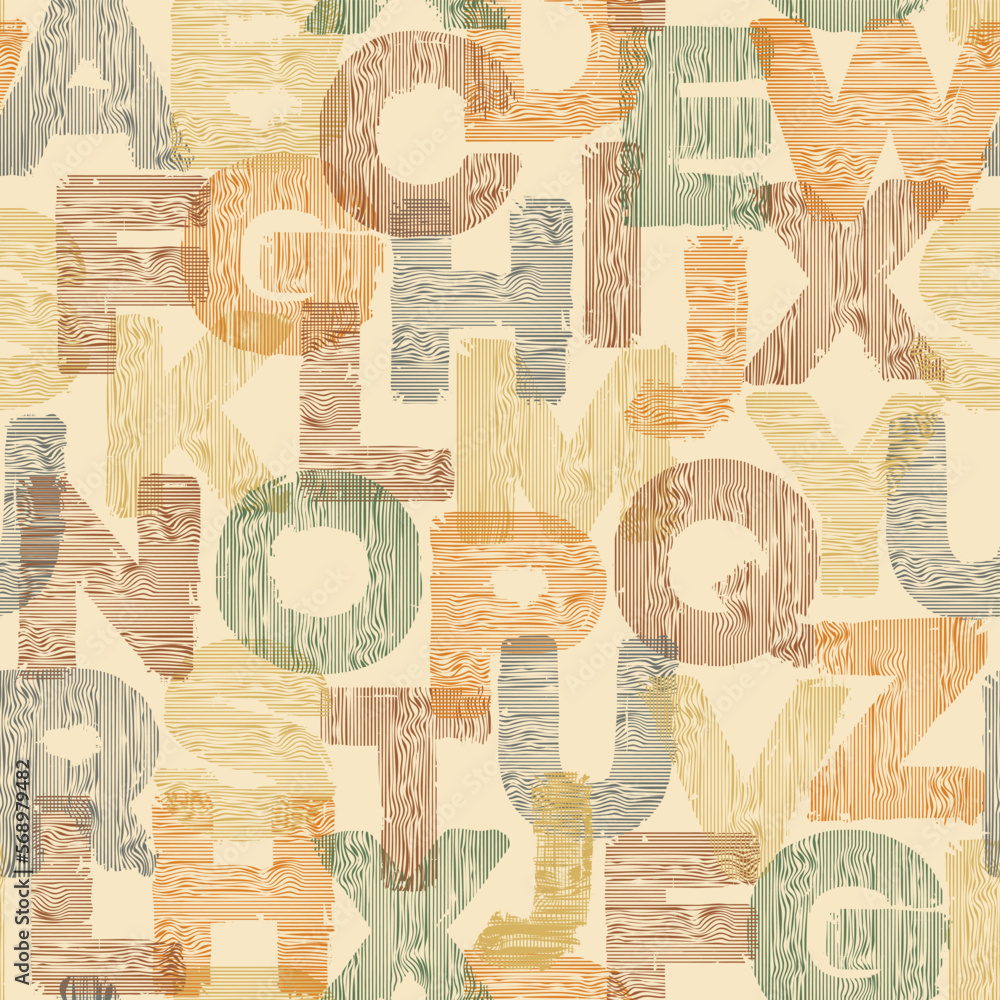 Colored seamless pattern of English letters with a textile texture ...