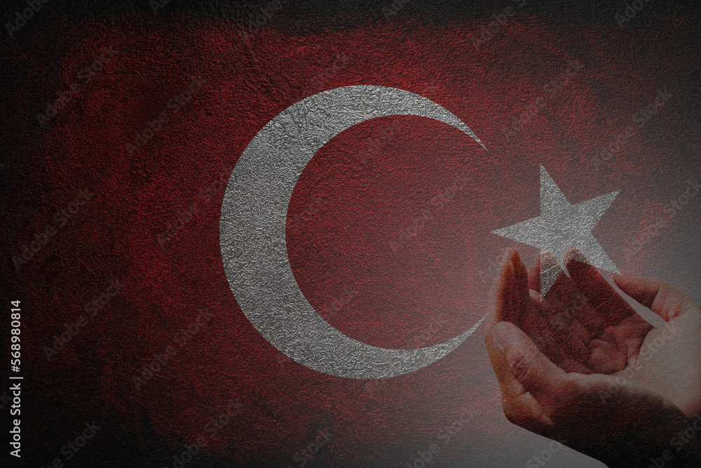 Turkey Earthquake background. flag with praying hands for turkey ...