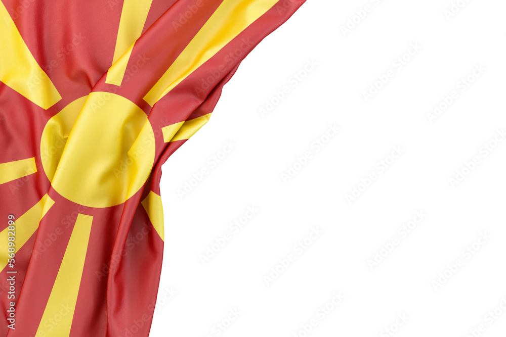 Flag of Macedonia in the corner on white background. 3D rendering ...