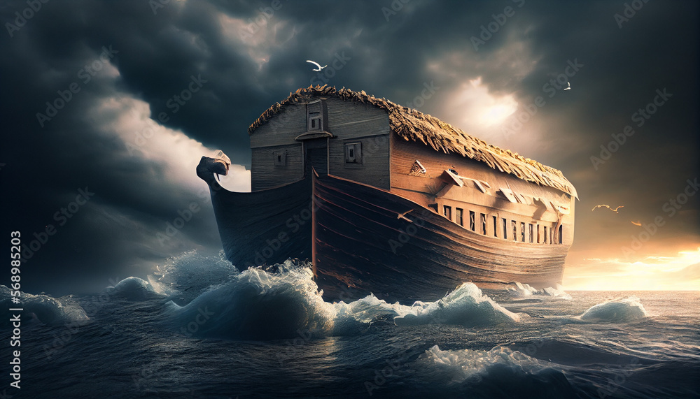 Noah's Ark boat in the Genesis flood. Generative AI Stock Illustration ...
