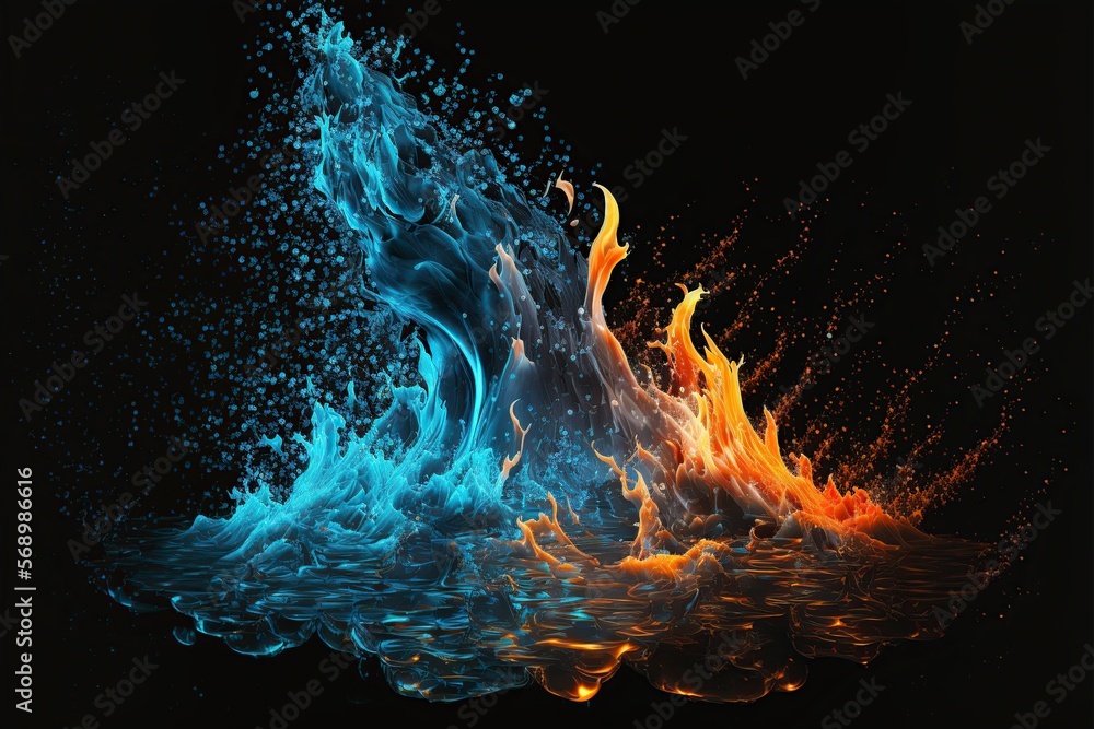 cartoon illustration, fire and water splash, generative, ai Stock ...