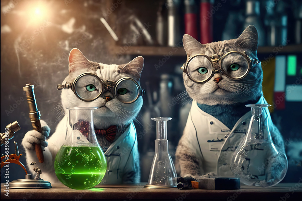 Created with Generative AI technology. Animal cats scientist making ...
