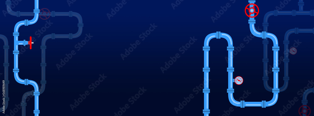 Horizontal industrial background with pipeline. blue water pipes on ...