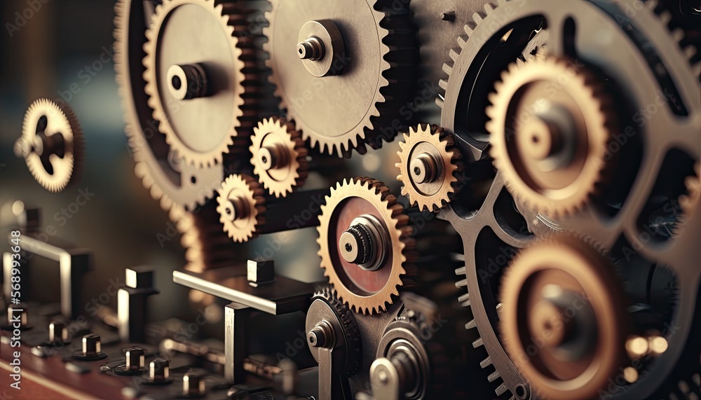 Cogs in the machine. Gears, knobs, cranks, and wheels turning. Moving ...