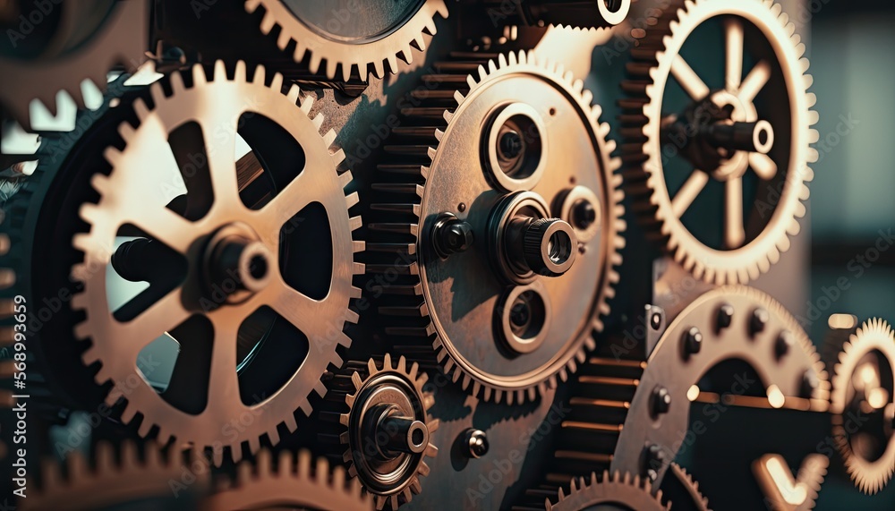 Cogs in the machine. Gears, knobs, cranks, and wheels turning. Moving ...