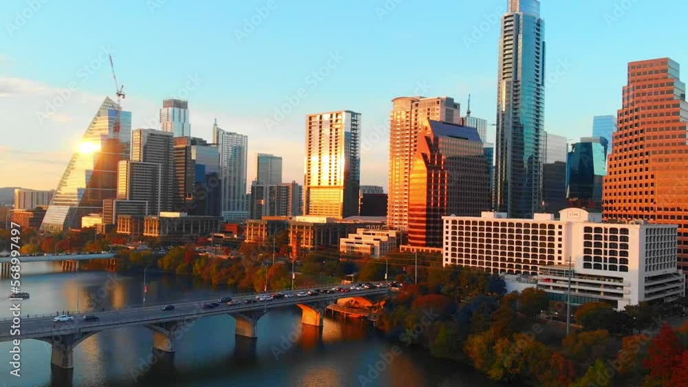 Downtown Austin Skyline Aerial Shot. Sunset with a view of Austin Texas ...