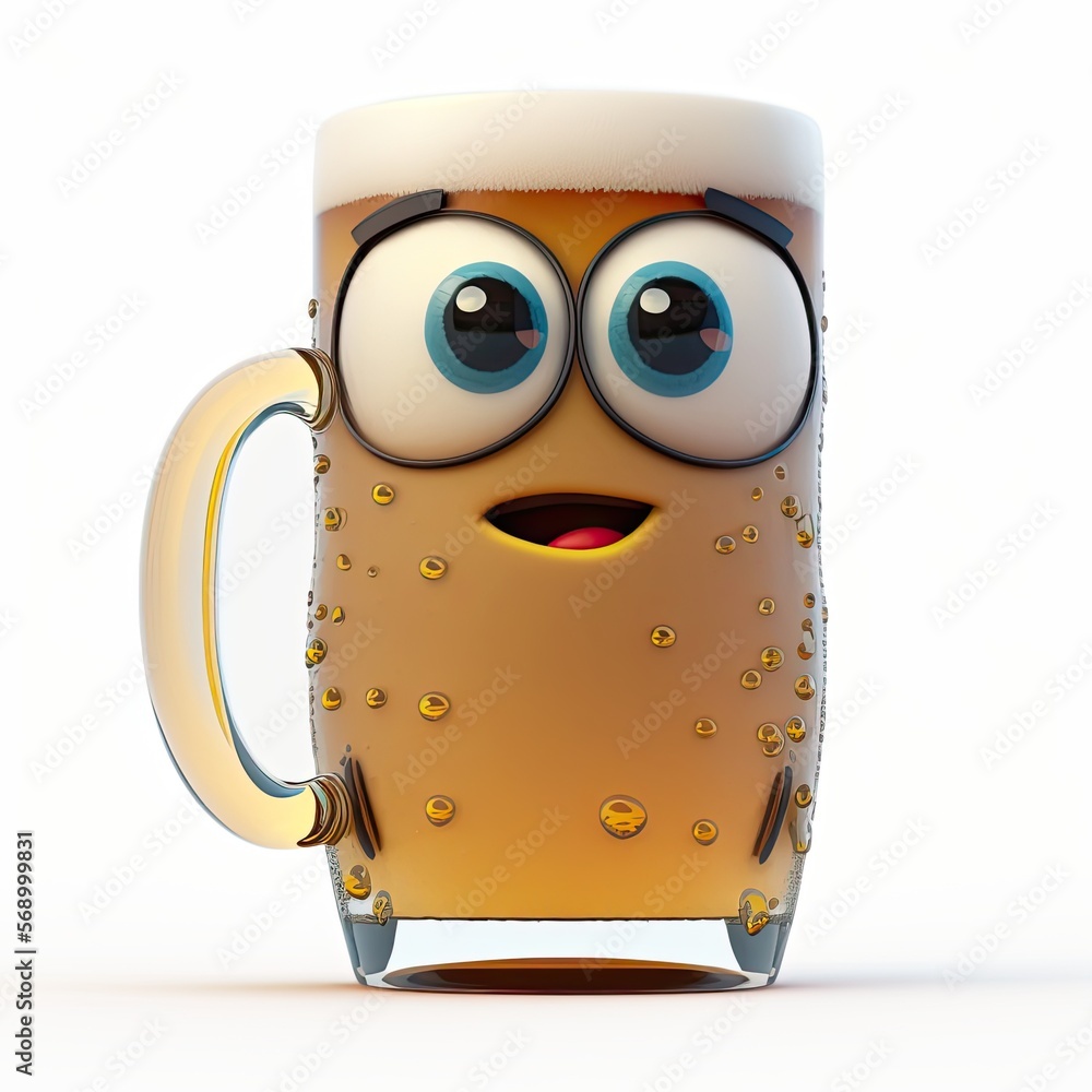 Cute Cartoon Beer Character on a White Background (Created with ...