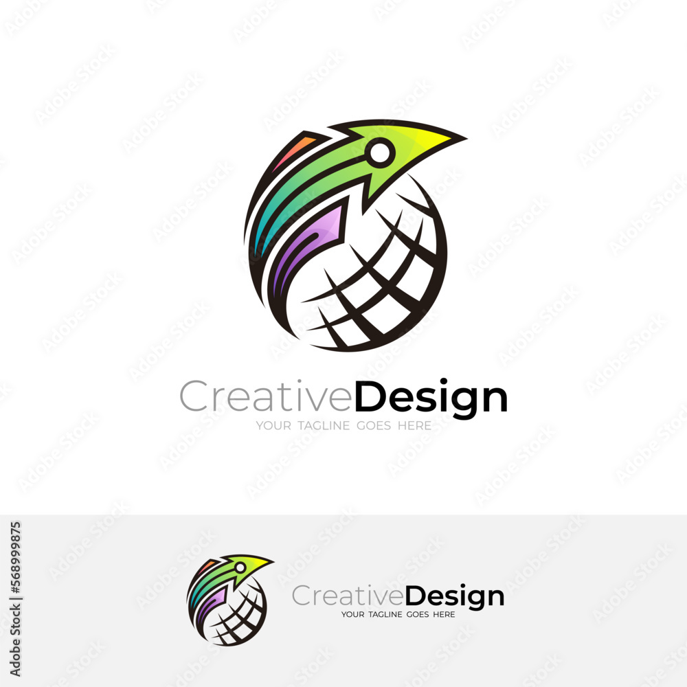 Globe logo and arrow design combination, earth logos Stock Vector ...