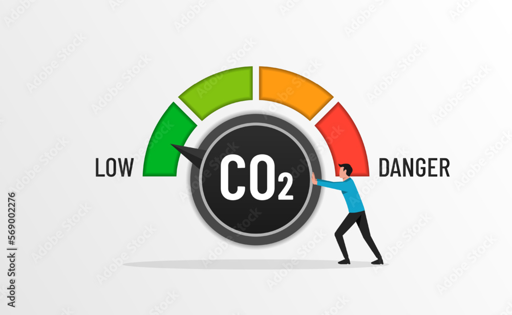 Zero emission concept with switch button pointing to green indicator ...