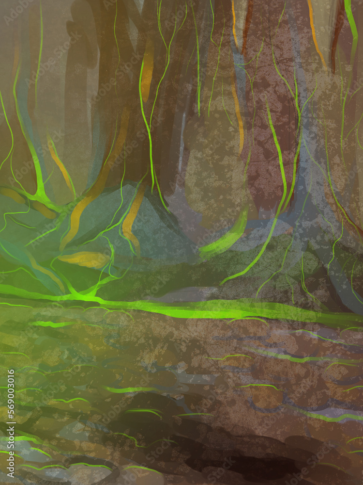 Underground Alien Cavern with Pulsing Radioactive Green Energy Veins ...